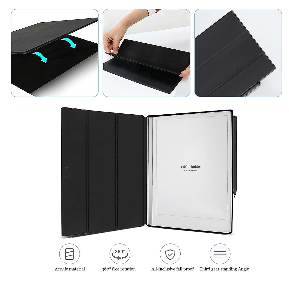 Replacement for Remarkable 2 Tablet Case Magnetic Case Cover for Remarkable 2 Digital Paper with Pencil Holder (Black)