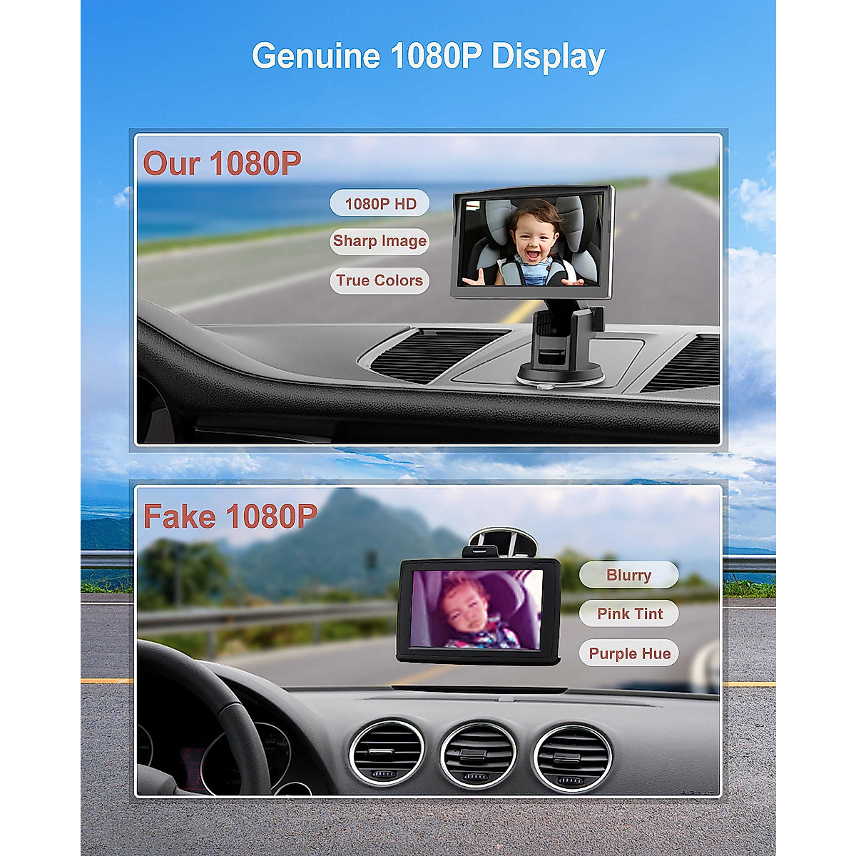 Antook Baby Car Camera 1080P, Baby Mirror for Car Back Seat with 5 Inch HD Monitor, Rear Facing Infant Camera Clear Night Vision, Newborns Travel Safety Kit