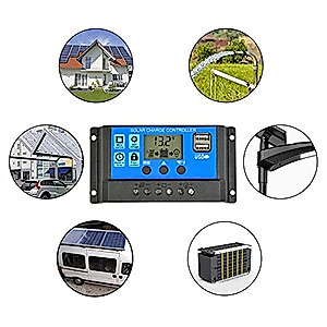 DSJ 12V 180W Protable Solar Panel Kit with 10A/20A LCD Display/2 USB Port Solar Charge Controller Off Grid Monocrystalline Module/40A