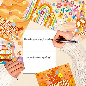 Qpout 24 Pack Groovy Retro Hippie Thank You Cards Boho Rainbow Flower Greeting Cards with White Envelops and Matching Sealing Stickers for Thanksgiving Birthday Thank You Theme Party Supplies