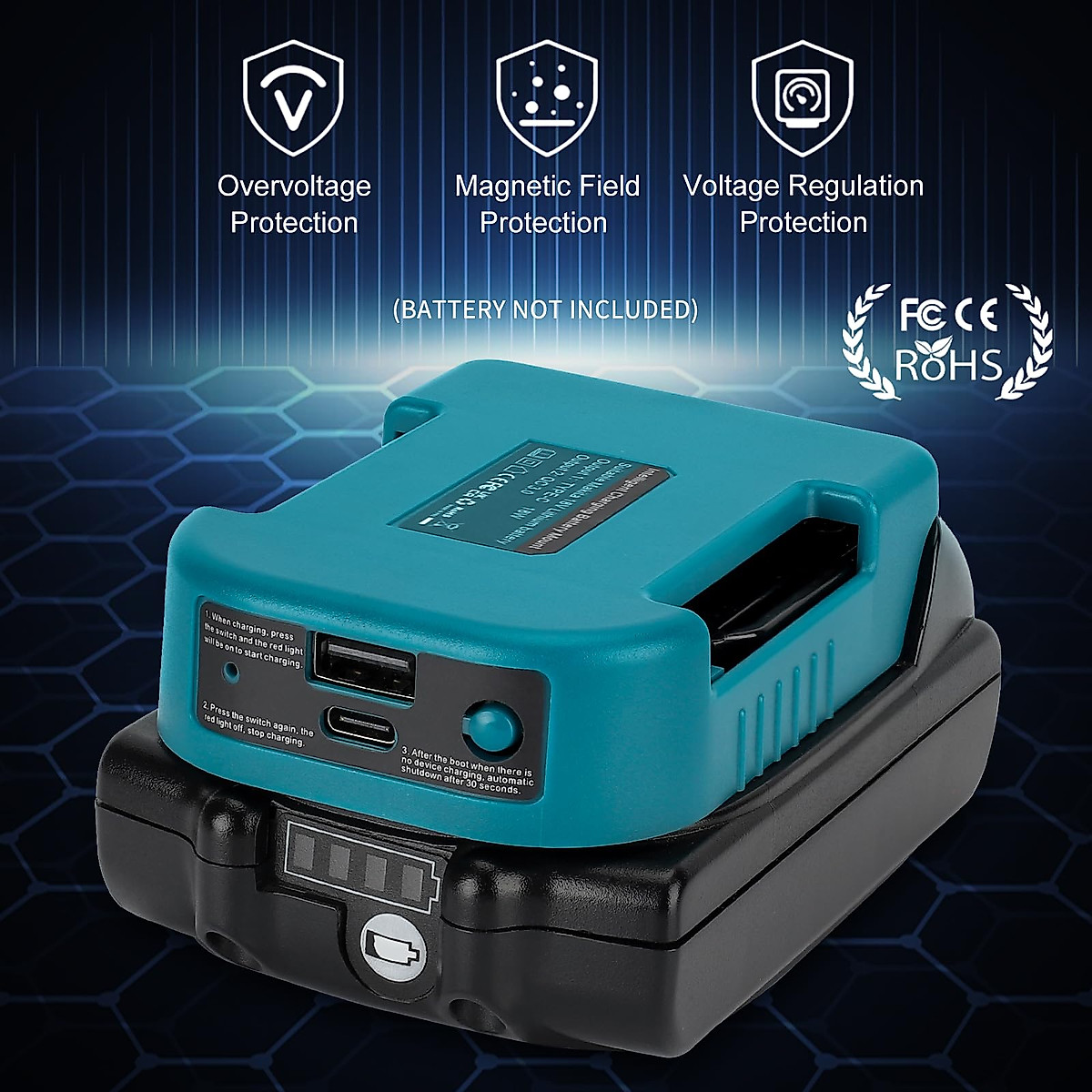 5-Packs USB Charger Adapter for Makita 18V LXT Battery,Battery Holders with USB-A&USB-C 2.1A Fast Charge Ports