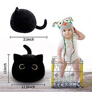 JIAJEGTGT 16Inch Black Cat Stuffed Animal Plush Toys, Cute Black Cat Plushie Pillow, 3D Soft Cat Shape Design Lumbar Back Cushion Plush Stuffed Cat Doll Toy for Kids Chirstmas Gifts