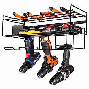 Soldow Power Tool Organizer Drill Storage Rack, Heavy Duty Floating Tool Shelf Wall Mounted, Cordless Drill Holder Hanging Steel Rack for Tools Storage Garage, Pegboard, Plank, Cement Wall