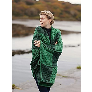 Aran Woollen Mills Irish Knit Blanket Merino Wool Patchwork Intarsia Throw Made in Ireland (Kiwi/Connemara Green)
