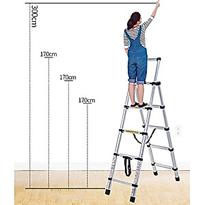 PENGJIE Folding Ladder Step Stool Aluminium Portable Telescopic Ladder 5 Step A-Frame Multi-Purpose Folding Ladder