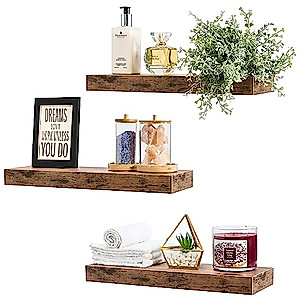 Sorbus Floating Shelves Bundle - 6 Rectangular Floating Shelves - 3 Support Bar Shelves & 3 Flat Floating Shelves - Hanging Wall Shelves for Home Decor