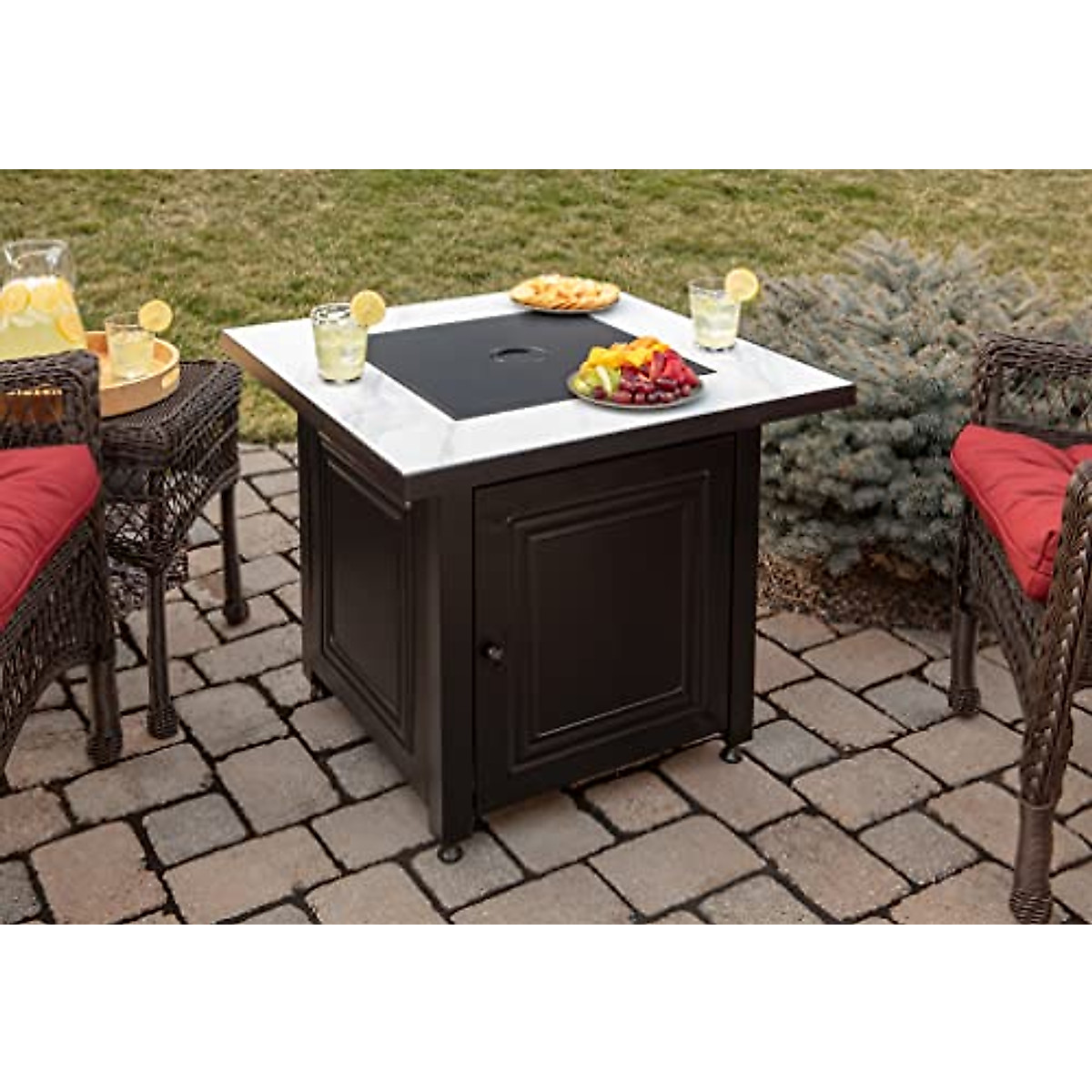 Endless Summer, The Bristol, Square 30" Outdoor Propane Fire Pit, Includes Black Fire Glass, Table Insert, & Protective Cover
