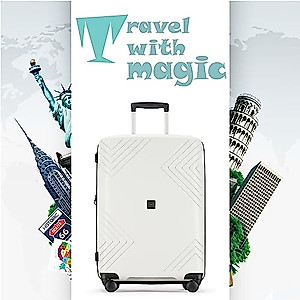GinzaTravel Rune series expandable 2 Luggage Sets,Lightweight Hardside Suitcase With Spinner Wheels TSA Lock,PP material business fashion suitcase (White, 2-Piece Set(20"/28"))