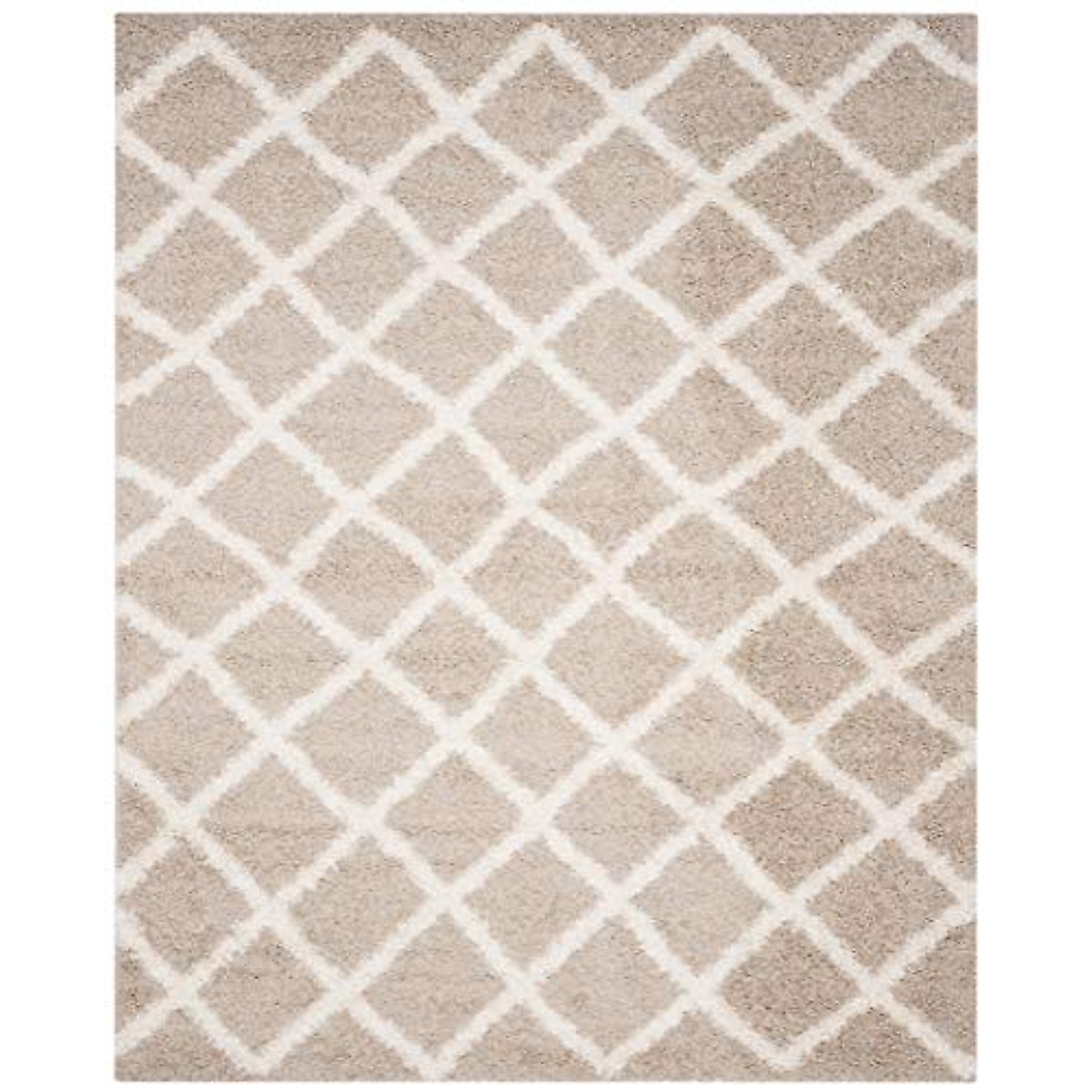 SAFAVIEH Dallas Shag Collection Area Rug - 5'1" x 7'6", Beige & Ivory, Trellis Design, Non-Shedding & Easy Care, 1.5-inch Thick Ideal for High Traffic Areas in Living Room, Bedroom (SGD258D)