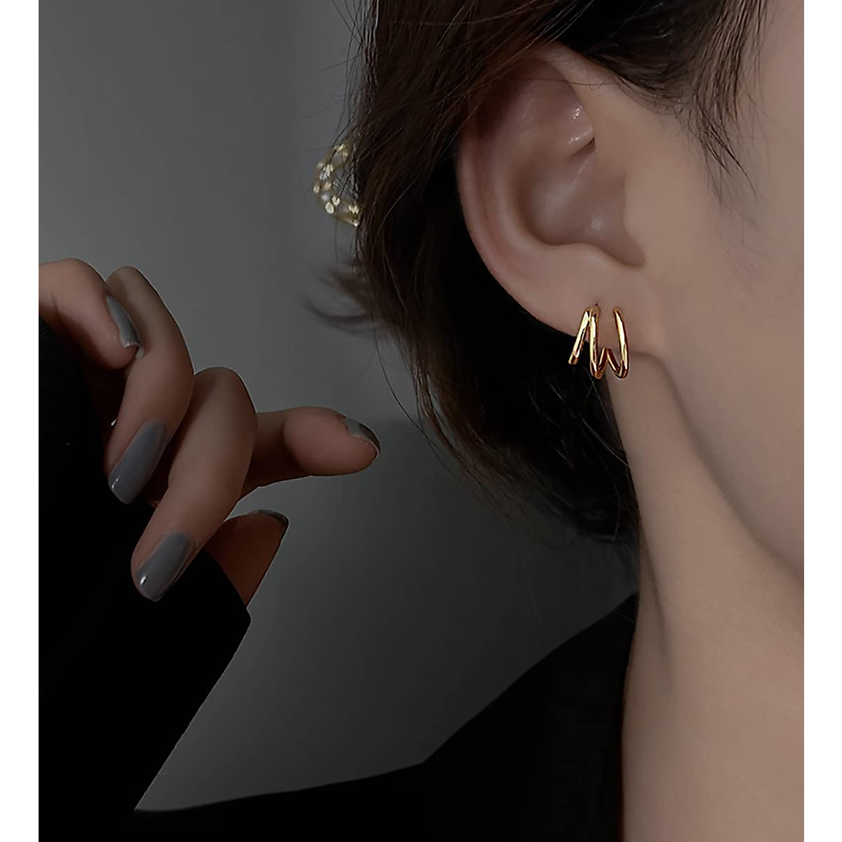 Reffeer Sterling Silver Multi Hoop Earrings Cuff Huggie for Women Teens Wrap Stud Earrings (B-Yellow)