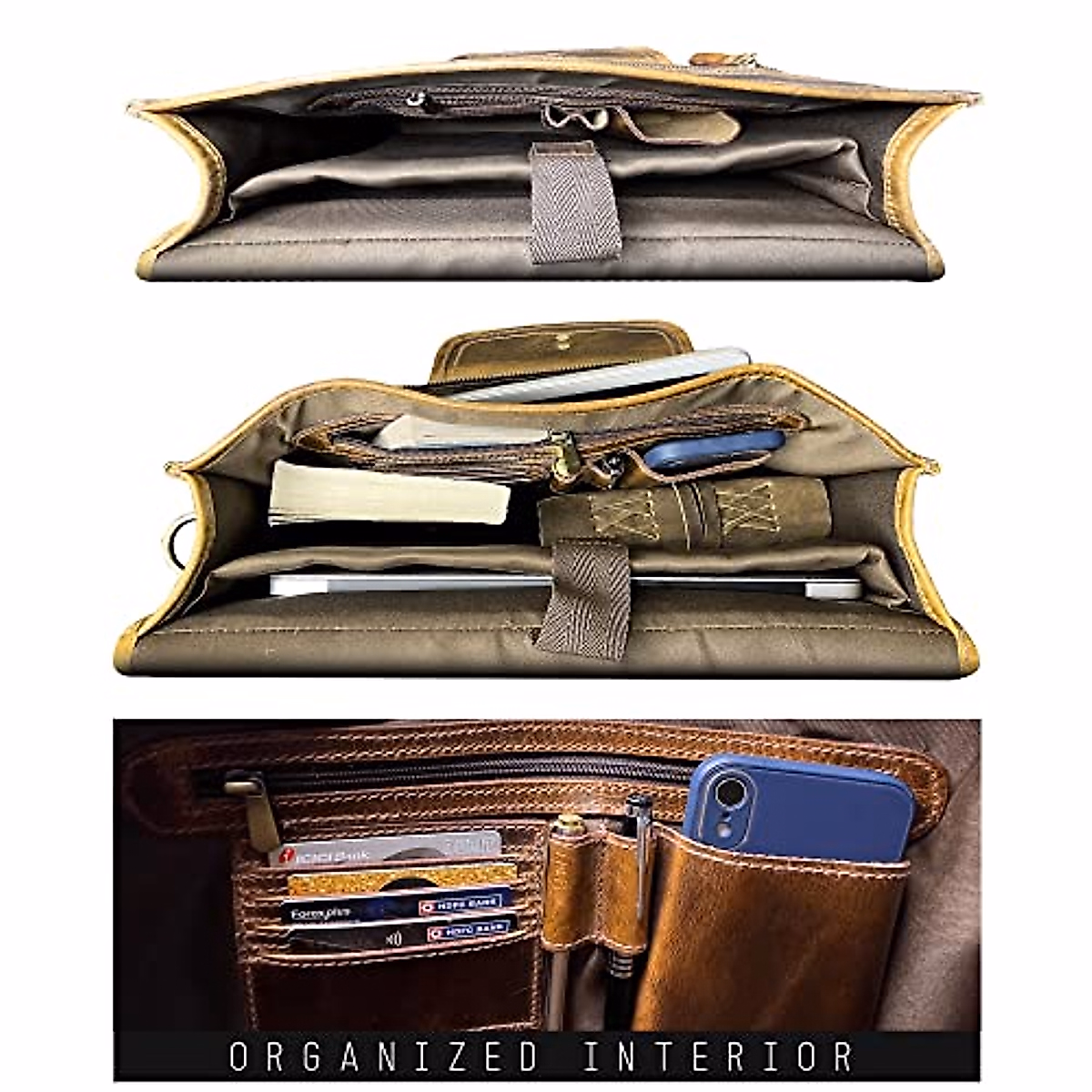 Leather Messenger Bag for Men - Full Grain Leather Briefcase Laptop Satchel Office Crossbody Travel Bag by Rustic Town (16 Inch, Brown)