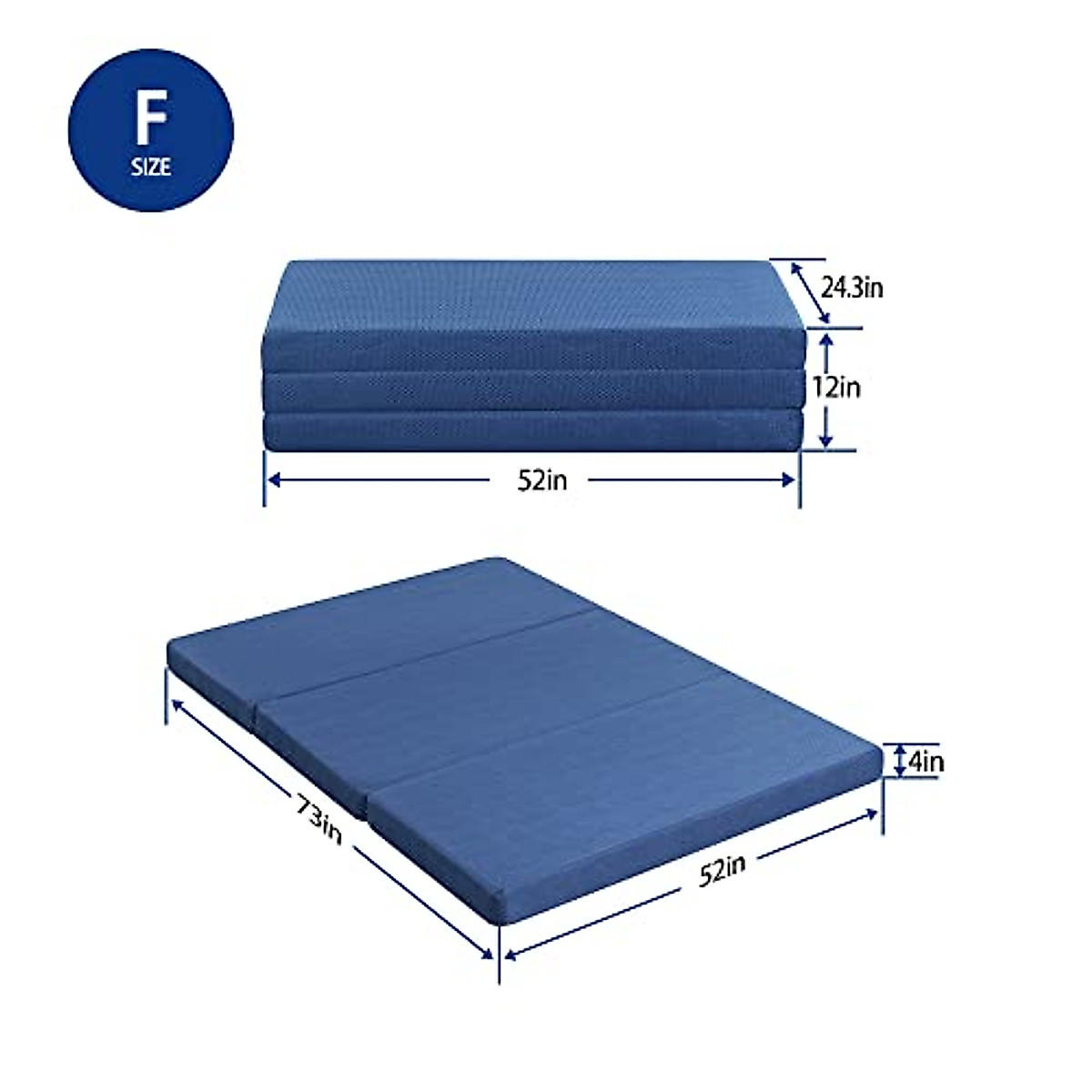 Olee Sleep 4 Inch Tri Folding Memory Foam Topper Blue, Full