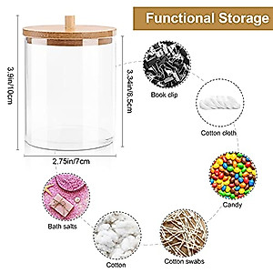 TCJJ 4 Pack Acrylic Qtip Holder Dispenser Bathroom Jars with Bamboo Lids, Cotton Ball Pad Round Swab Holder for Bathroom Accessories Storage Organizer
