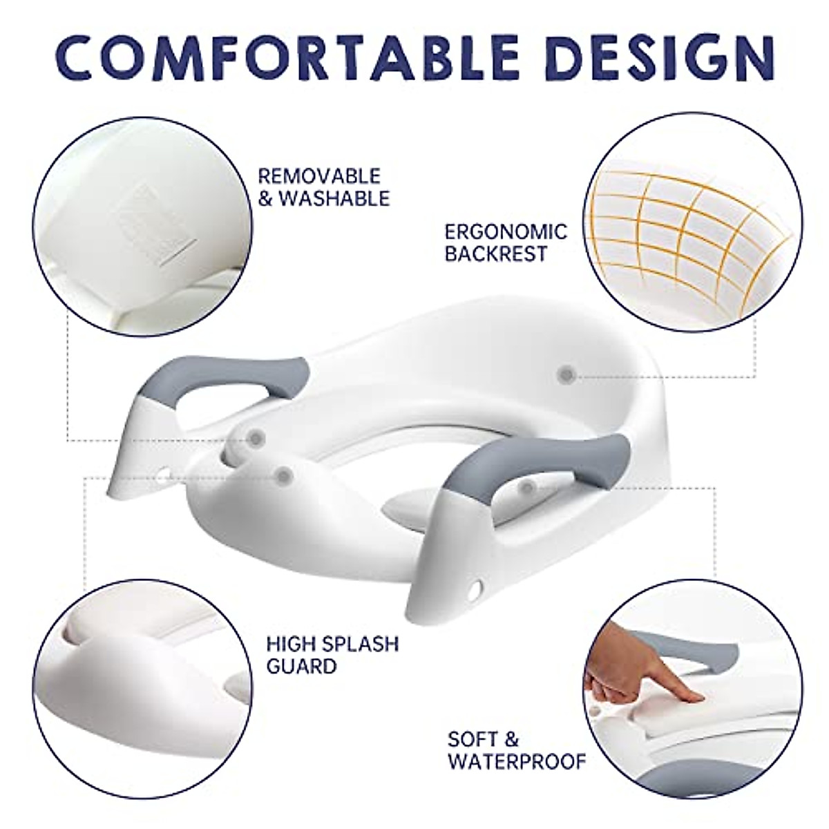 Potty Training Seat with Step Stool Ladder, Gentle Monster Toddler Potty Training Toilet for Kids Boys Girls Baby, Foldable & Comfortable Training Potty Chair Toilet for Child with Anti-Slip Pad(Grey)