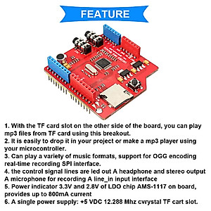 DAOKI VS1053 VS1053B TF Card Stereo Audio MP3 Player Record Decode Development Board Module for Arduino with 3.5mm Audio Jack Cable