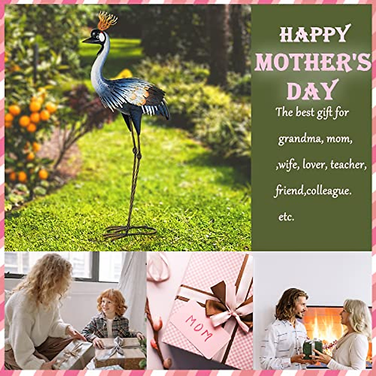 Natelf Garden Crane Statues, Standing Heron Sculptures for Outdoor, Metal Bird Yard Art for Patio Porch Backyard Lawn Decorations