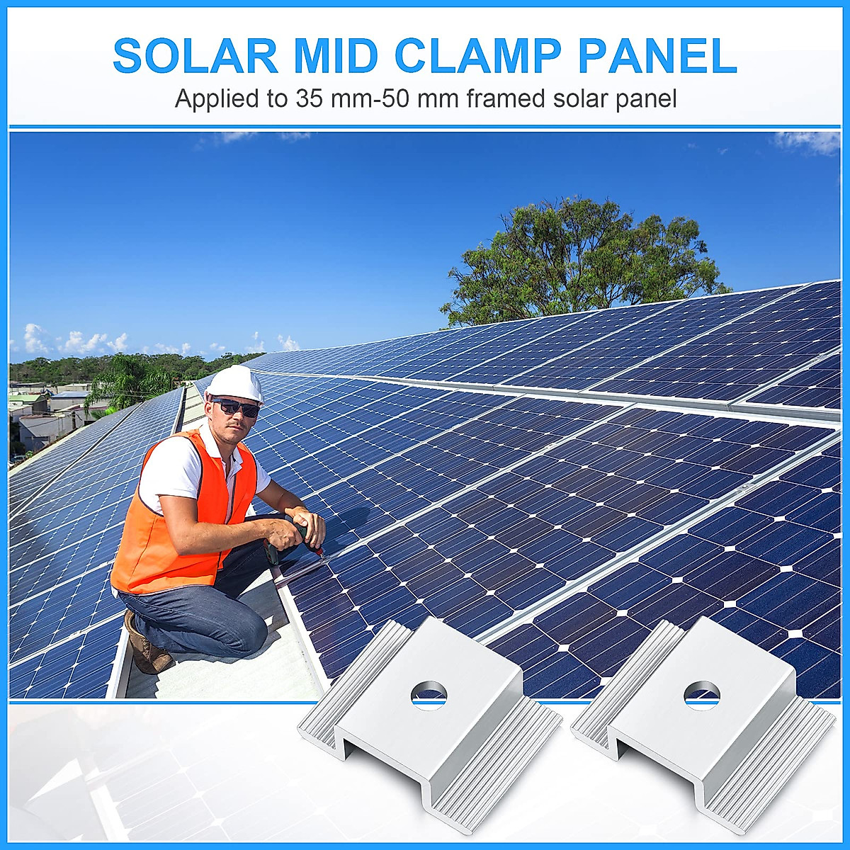 Zhengmy Solar Panel Mid Clamps 1.06 Inch Solar Panel Bracket Aluminium Mounting Accessories Aluminum Solar Mid Clamp for Solar Panel Mounting Solar Panel Mid Clamp (48 Pack)