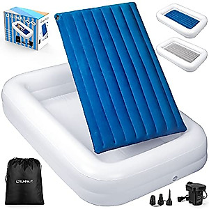 USHMA Upgrade Toddler Travel Bed with Bumpers [4-Side] | Both Side Usable Toddler Air Mattress | Inflatable Toddler Bed | Portable Inflatable Kids Travel Toddler Bed | Kids Blow Up Mattress with Sides