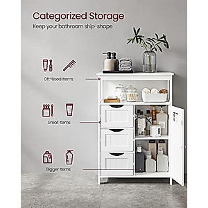 VASAGLE Bathroom Floor Storage Cabinet, Bathroom Storage Unit with 3 Drawers, Bathroom Cabinet Freestanding, Adjustable Shelf, 11.8 x 23.6 x 35.4 Inches, White UBBC542P31