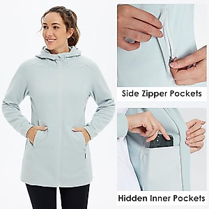 BALEAF Women's Long Fleece Jacket Full Zip Polar Fleece Hoodie Soft Lightweight Winter Coat Light Grey M