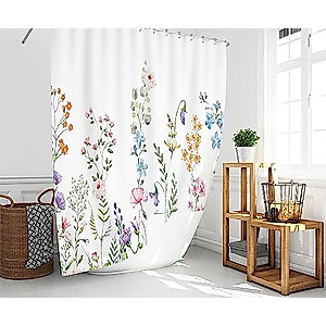 Allenjoy Watercolor Abstract Floral Lightweight PEVA Waterproof Shower Curtain with 12 Plastic Hooks 72"x72"