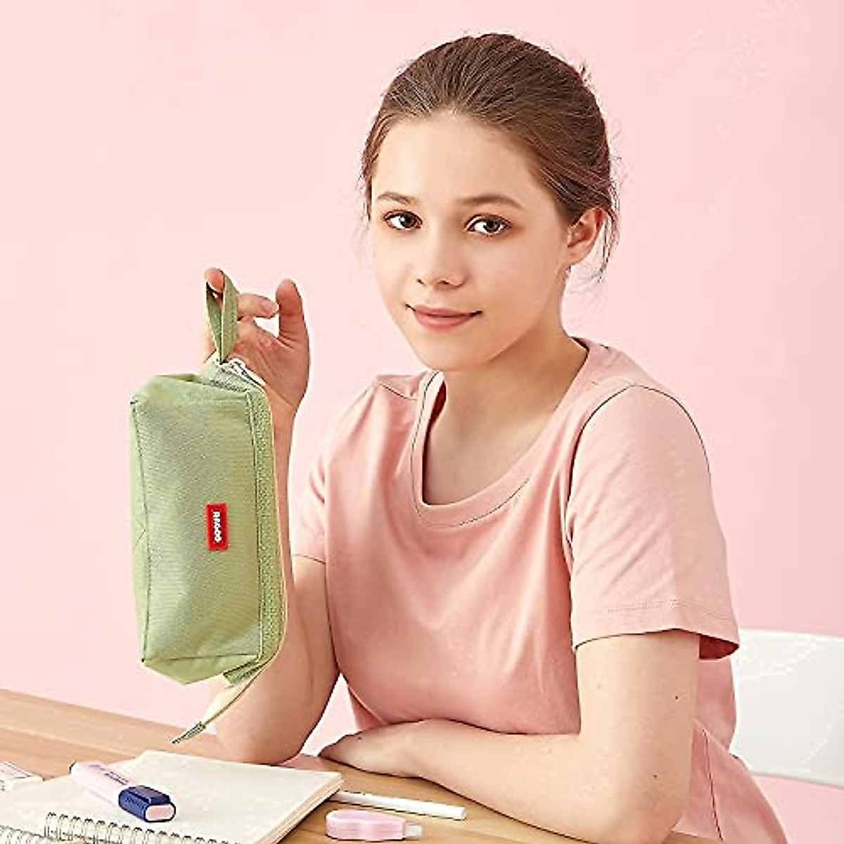 CICIMELON Pencil Case Large Capacity Pencil Pouch Pen Bag for Students Green Yellow