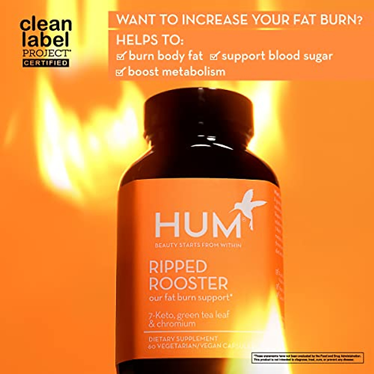 HUM Ripped Rooster - Natural Green Tea Fat Burner Supplement to Boost Metabolism & Control Cravings - 7 Keto DHEA + Chromium Polynicotinate to Support a Healthy Diet & Weight Management (60 Capsules)