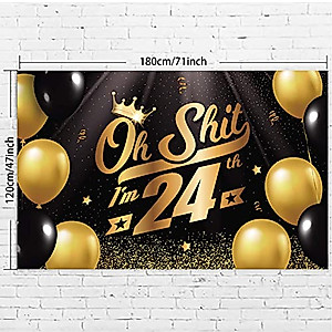 Oh S*hit I’m 24th Banner Backdrop Black Gold Balloons Crown Confetti Hallo Twenty Four Cheers to 24 Years Old Theme Decorations Decor for Man Woman Happy 24th Birthday Party Anniversary Supplies