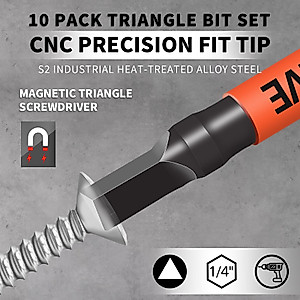 10-Pack Triangle Screwdriver Set- Premium S2 Steel Triangle Bit Set (2.56" Long Magnetic Head) Triangle Screwdriver Bits- Triangle Bits Sizes: TA12, TA14, TA16, TA18, TA20, TA23, TA25, TA27 (x2), TA30