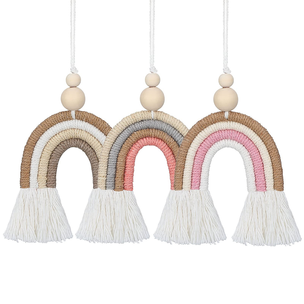 Frienda 3 Pieces Boho Rainbow Car Charm Essential Oil Diffusers for Car Cute Air Fresheners Handmade Hanging Accessories Decor(Beautiful Style)