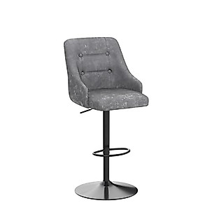 ALPHA HOME Swivel Bar Stool Adjustable Airlift Counter Height Bar Stool Kitchen Dining Cafe Hydraulic PU Leather Bar Chair with Padded Back and Black Chromed Metal Base, Grey,1PC