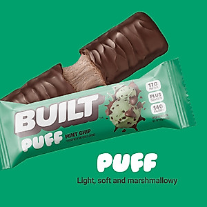 Built Bar, Puff Protein Bars, Mint Chip Puff, 17g Protein Snacks, On-The-Go Bars, Only 140 Calories, 6g Sugar, Collagen, Gluten Free, 12 Count