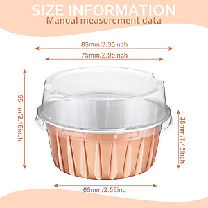 Gejoy 200 Pack Aluminum Foil Cupcake Baking Cups 5oz Rose Gold Cupcake Liners Dessert Cups with Lids Disposable Cupcake Cups Mini Cake Containers Flan Molds Tin Mini Muffin Liners for Wedding Birthday