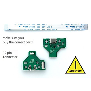 ProMaxi Rinbers® USB Charging Port Socket Board JDS-011 for SONY PS4 2nd Gen Controller with 12 Pin Power Switch Ribbon Cable