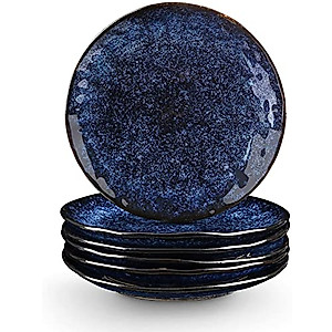 vicrays Ceramic Dessert Salad Plates, 8 Inch, Set of 6, Round, Microwave, Oven, and Dishwasher Safe, Scratch Resistant, Porcelain Fluted Suitable for Snacks, Appetizer, Home, Party, Restaurant (Blue)