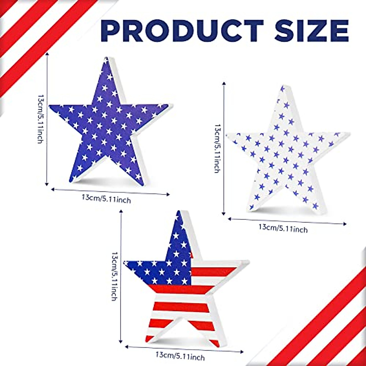 2 Pcs 4th of July Banner Burlap Patriotic Garland and 3 Pcs Independence Day Wooden Stars Rustic Signs USA Freestanding National Day Decor Red White Blue Bunting Garland for Table Decorations