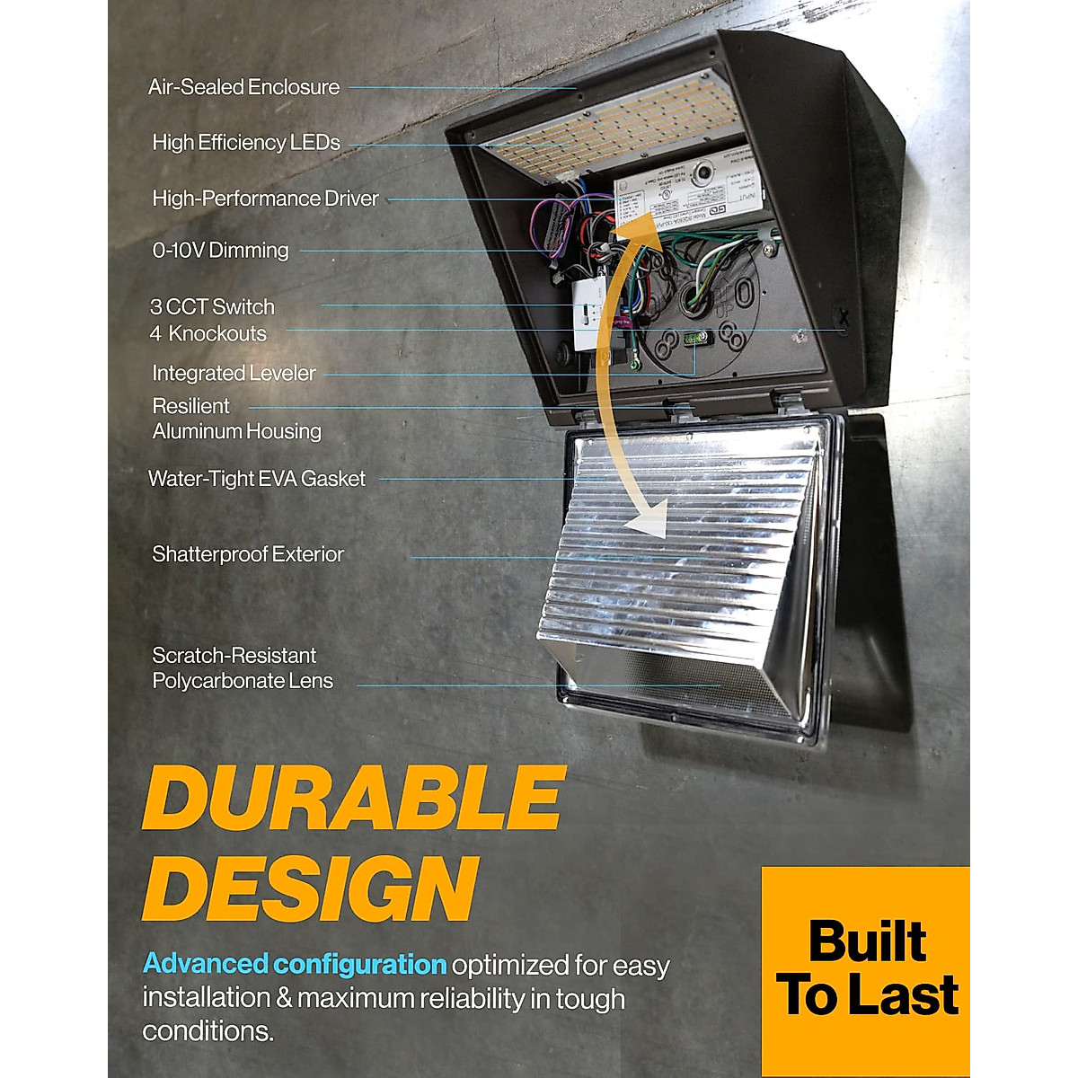 Sunco 80W LED Wall Pack Outdoor Industrial Dimmable Waterproof Commercial Grade Security Warehouse Super Bright Parking Lot, Selectable CCT 3000K/4000K/5000K, 7600 Lumen, AC120-277V