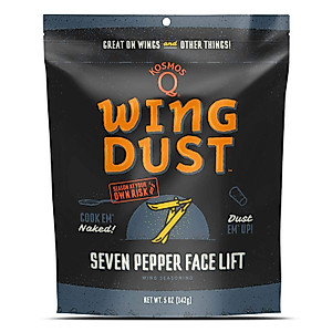 Kosmos Q Seven Pepper Face Lift Wing Dust - 5 Oz Bag for Wings, Popcorn & More - Dry BBQ Hot Wings Rub with 7-Pepper Blend, Garlic & Onion (Seven Pepper)