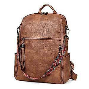 FADEON Leather Backpack Purse for Women Designer Travel Backpack Purses PU Fashion Ladies Shoulder Bag with Tassel Brown