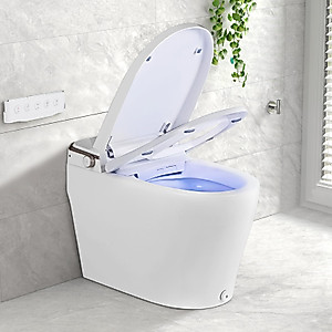 Giantex Smart Toilet with Bidet Built In, Bidet Toilet with Heat, Dryer, Night Light, Auto Open/Close, Foot Sensor, 1.28 GPF Automatic/Blackout Flush, Remote/Side Knob Control, Toilet Seat Elongated