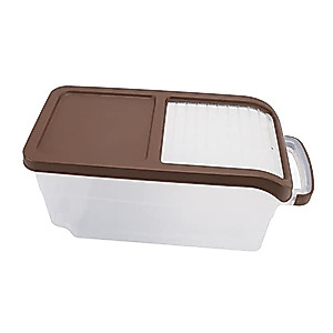 Kitchen Food Container, Food Grade PP Rice Storage Box Transparent 10kg Bottom Pulley Sealed Dishwasher Safe with Measuring Cup for Restaurant(Brown)