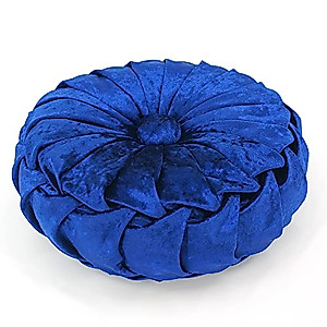 ANQILEE Royal Blue Velvet Round Pillow Pumpkin Round Cushion Throw Pillow 3D Craftsmanship HandmadePleated for Couch Decorative Floor mats Car Pillows