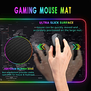 31.5"X12" Large Gaming Mouse Pad for Desk, RGB Mouse Pad with 11 Lighting Modes, Quality World Map Mouse Pad with Durable Strip Lighting, Waterproof LED Mouse Pad with Non-Slip Rubber Base