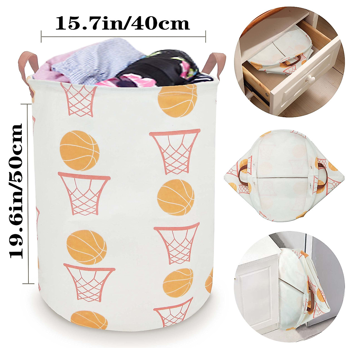 BOOHIT Cotton Fabric Storage Bin,Collapsible Laundry Basket-Waterproof Large Storage baskets,Toy Organizer,Home Decor (basketball)