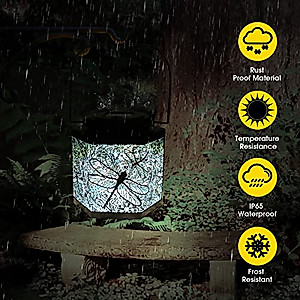 Solar Lantern Lights Outdoor Hanging Solar Powered Lanterns Decor Garden Waterproof LED Lights Solar Lanterns with Dragonfly Style Garden Solar Lanterns for Patio Yard Courtyard Porch Table