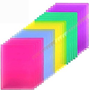 Sooez 25 Pack Clear Document Folder Project Pockets, Clear Plastic Folders Letter Size Plastic Document Folders US Paper Poly Jacket Sleeves Folders Copy Safe, 5 Assorted Colors