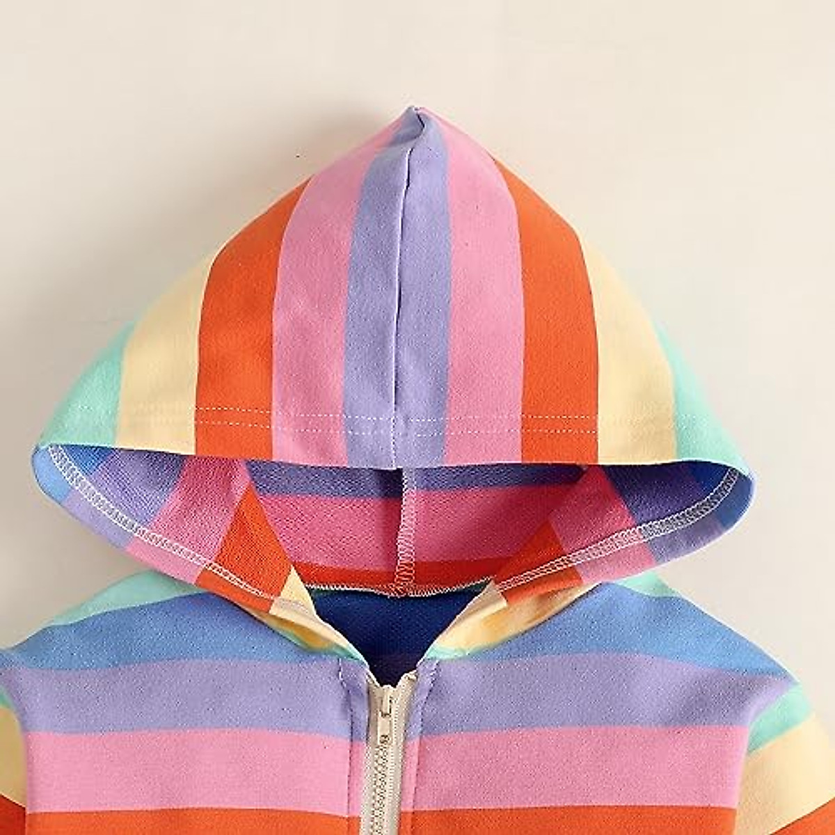Little Hand Toddler Girls Zip-up Jacket Rainbow Sweatshirts Kids Color Stripe Hoodie Shirt Fall Outfit 5T
