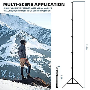 【16' Heavy Duty】 RAUBAY Extreme Tall Video Camera Sports Tripod Stand Air-Cushioned Telescoping Aluminium Alloy Light Stand with 1/4"& 3/8" Screw Adapter, Professional Sky High Tripod - TT480 Black