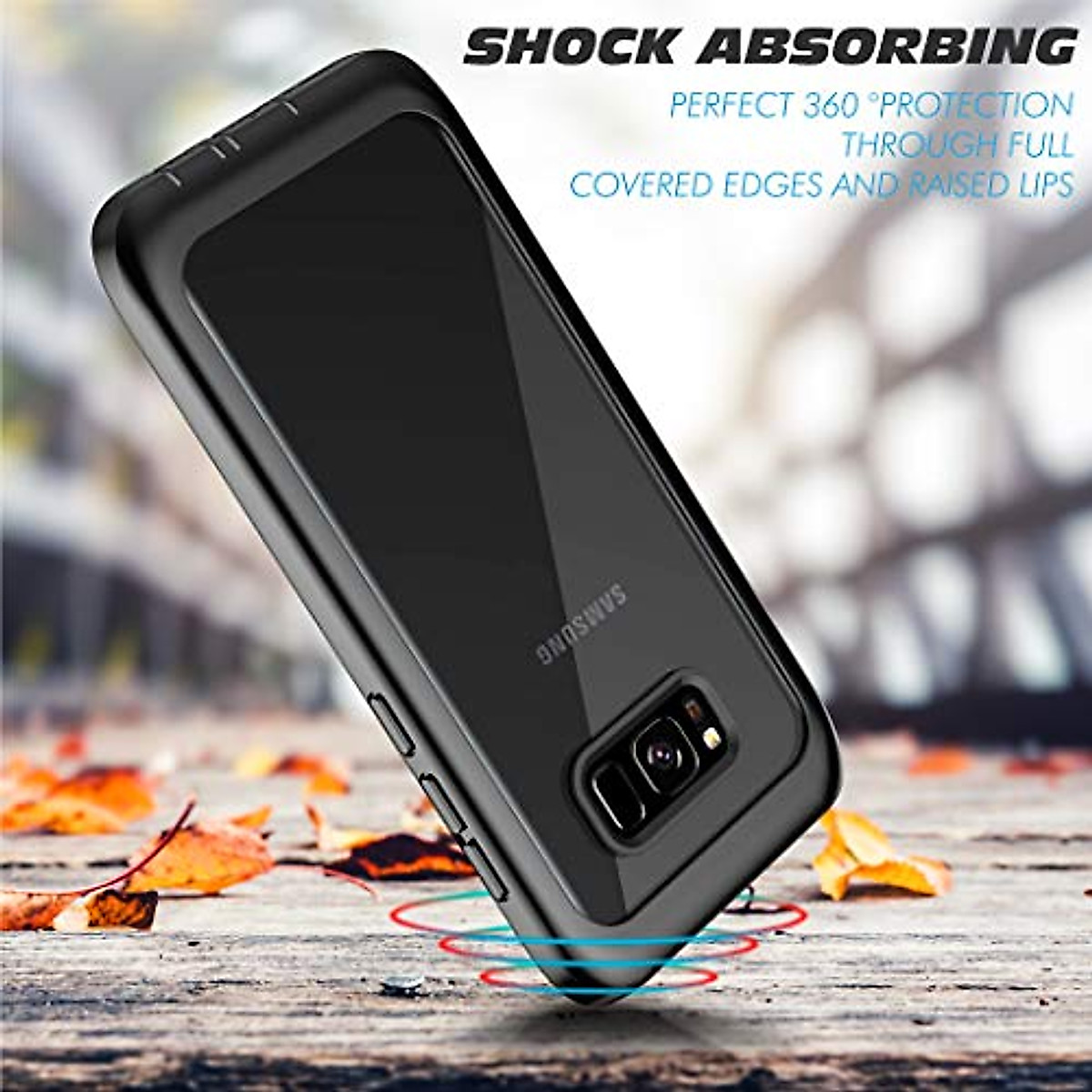Pakoyi Samsung Galaxy S8 Plus Case, Full Body Bumper Case Built-in Screen Protector Slim Clear Shock-Absorbing Dustproof Lightweight Cover Case for Samsung Galaxy S8 Plus (Black/Clear)