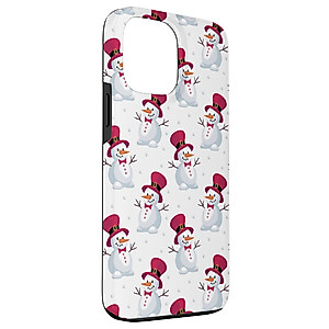 iPhone 13 Pro Max Cute Snowman Autumn Christmas Design White Phone Case
